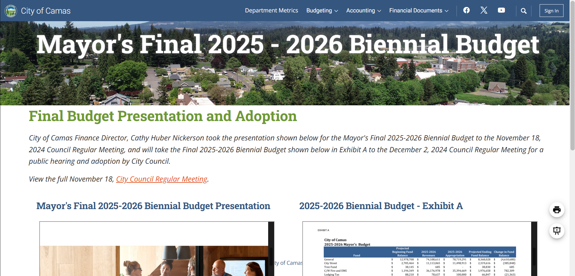 Mayor Hogan's Final 2025-2026 Biennial Budget | Camas WA
