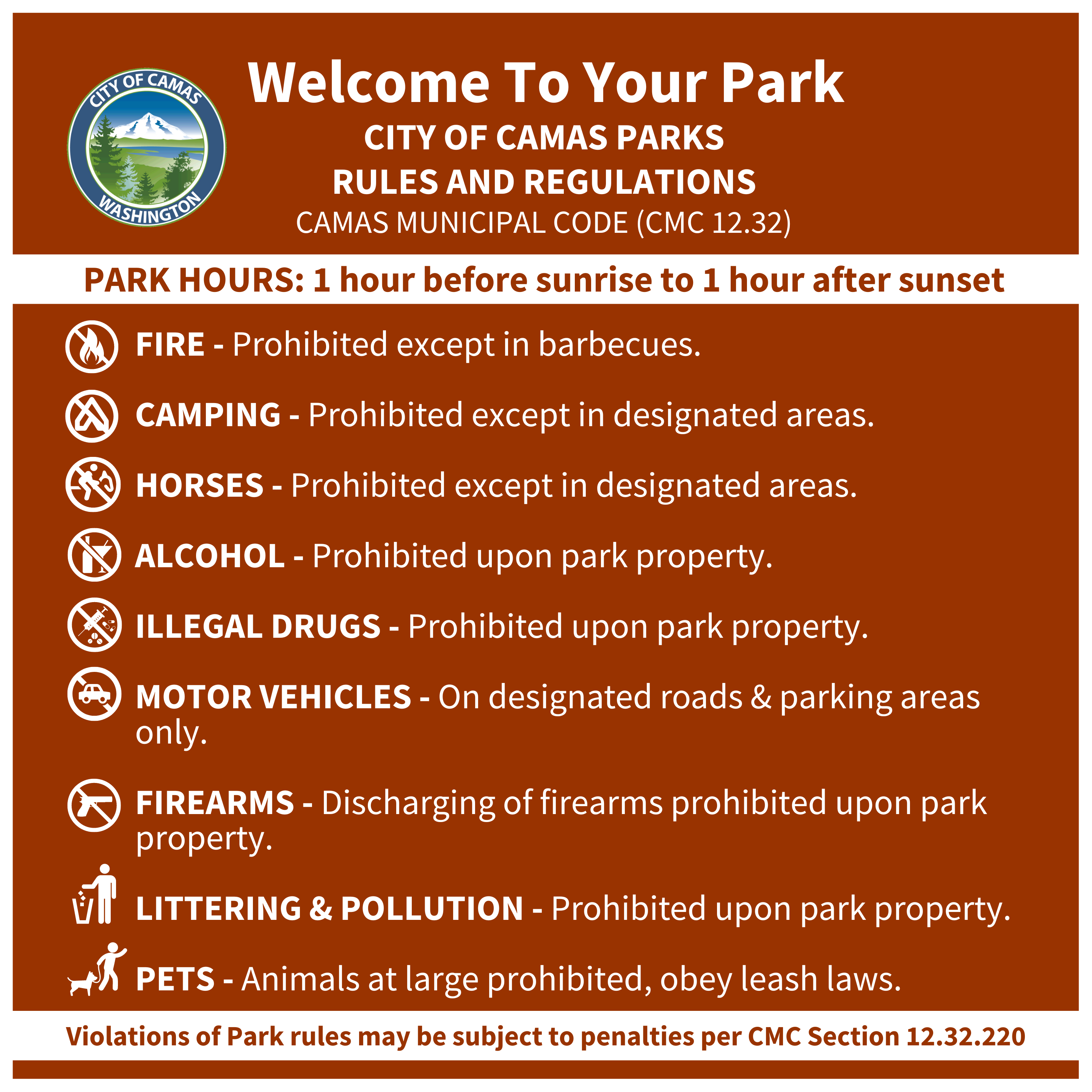 Parks Rules and Regulations | Camas WA